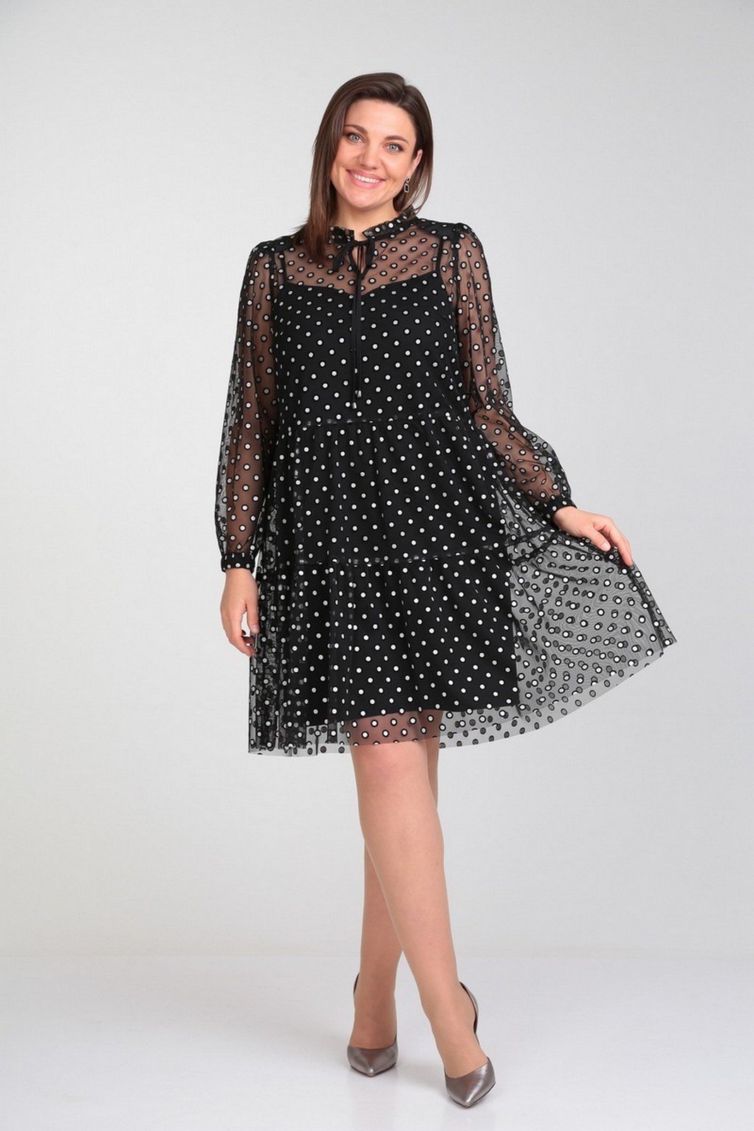 Платье 1137 черный + горох Milora купить - 8% скидка | в наличии